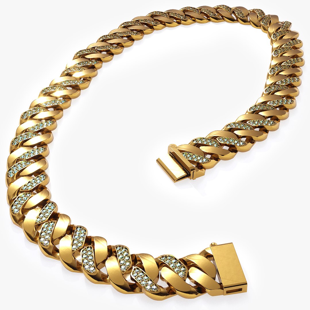 3D model Cuban chain - 1mm size stone - Including render scene 3D model ...