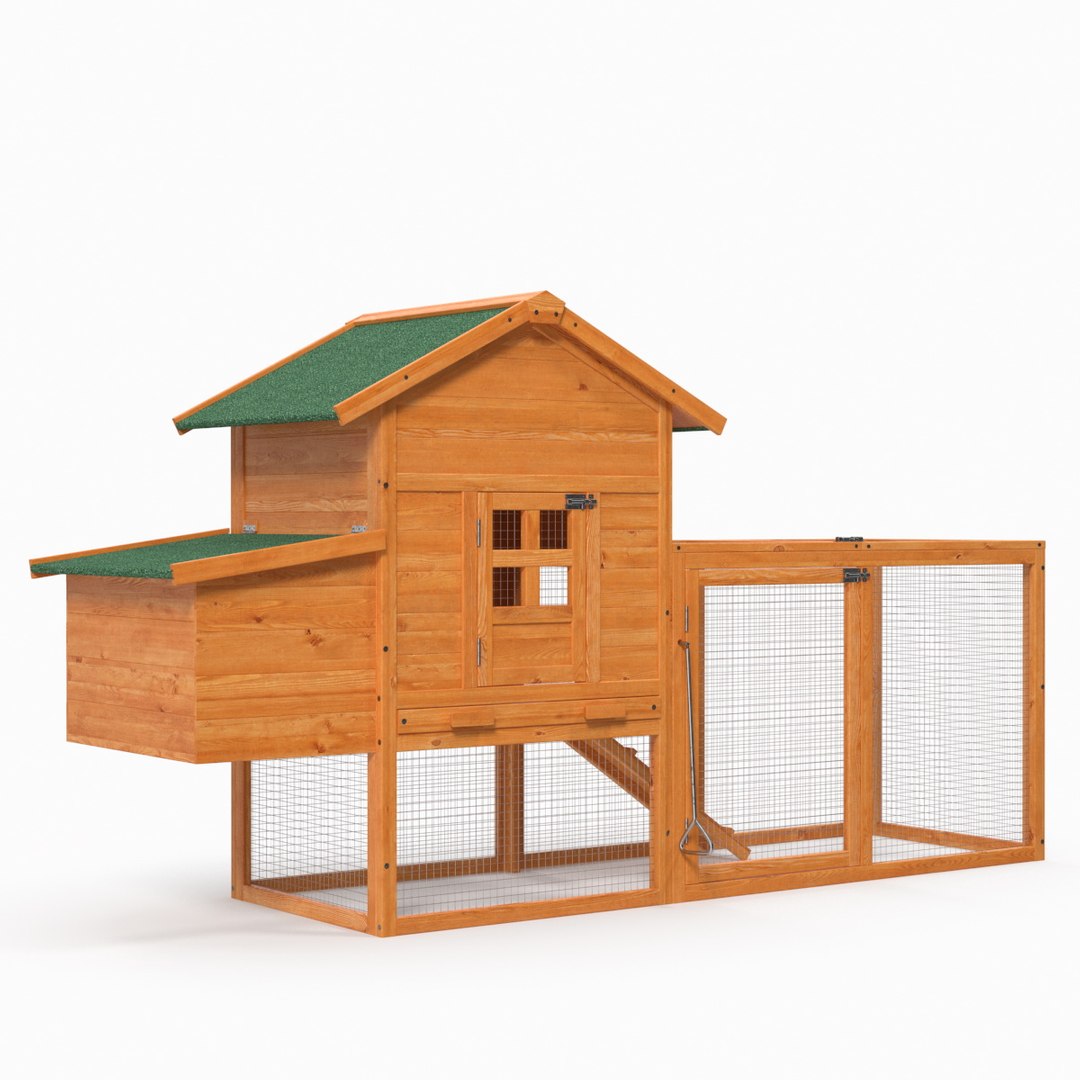 Wooden Small Chicken Coop with Chicken Run Empty 3D model - TurboSquid ...