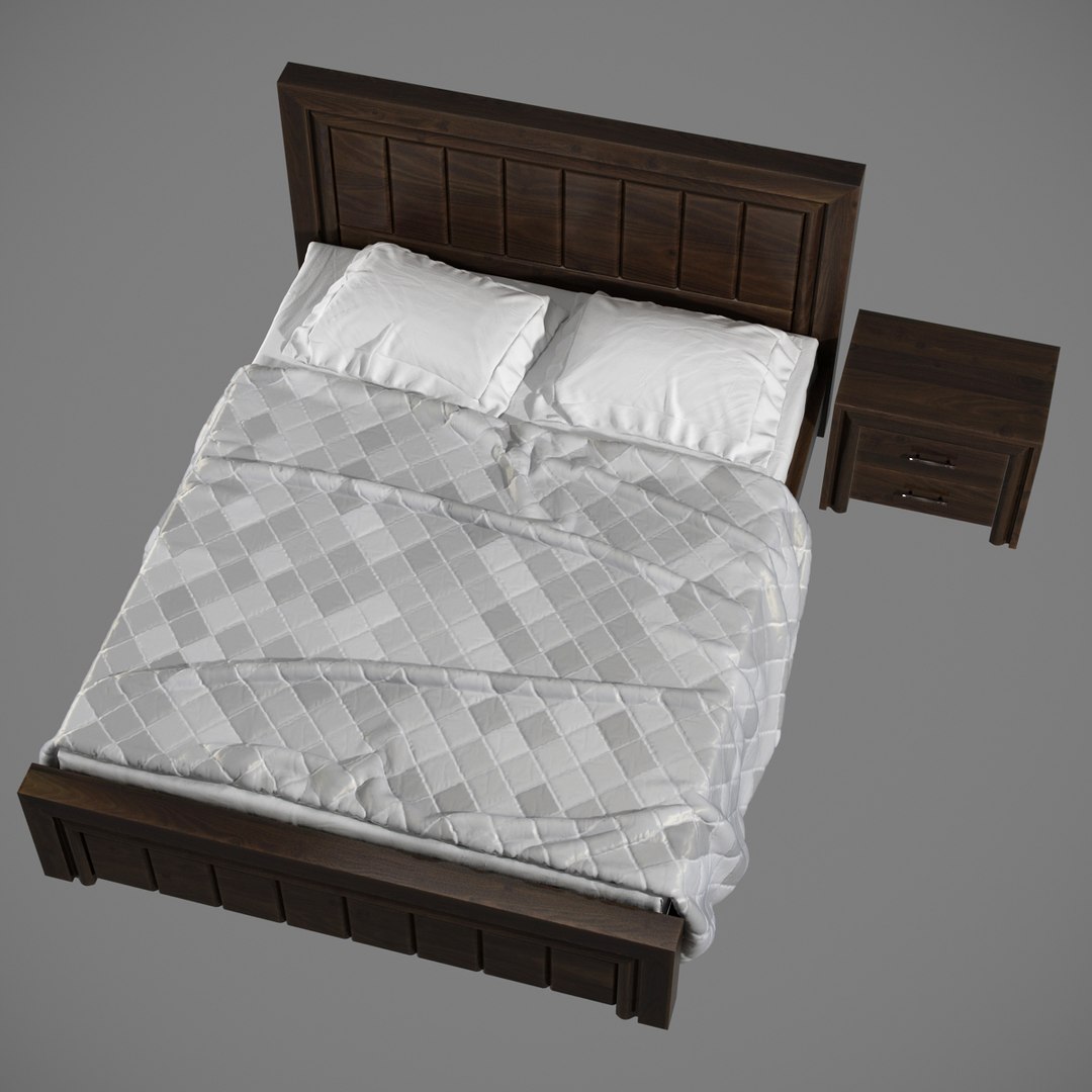 3d Model Realistic Wooden Bed Linens
