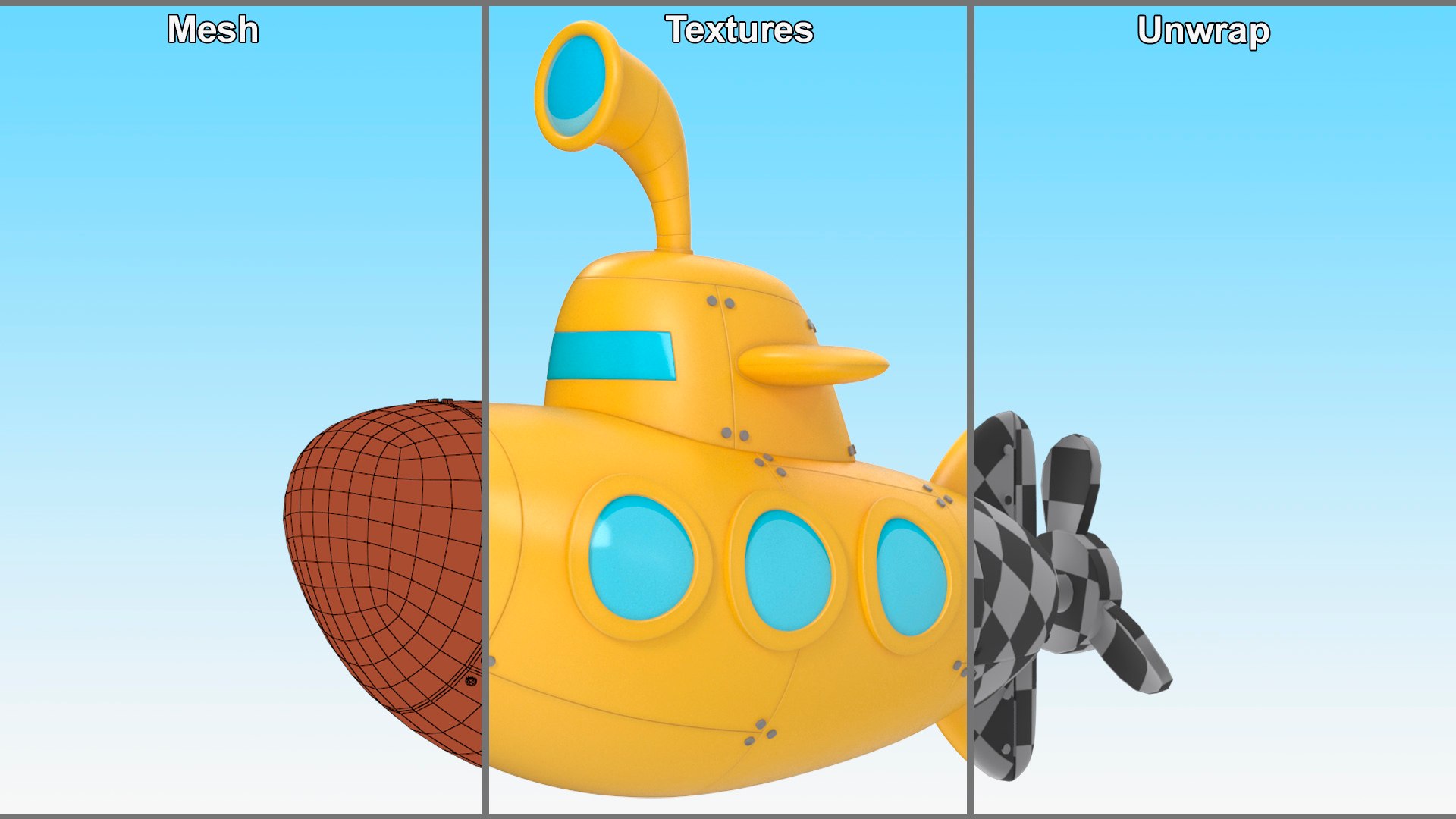 3D Cartoon Submarine Yellow Rigged - TurboSquid 2207892