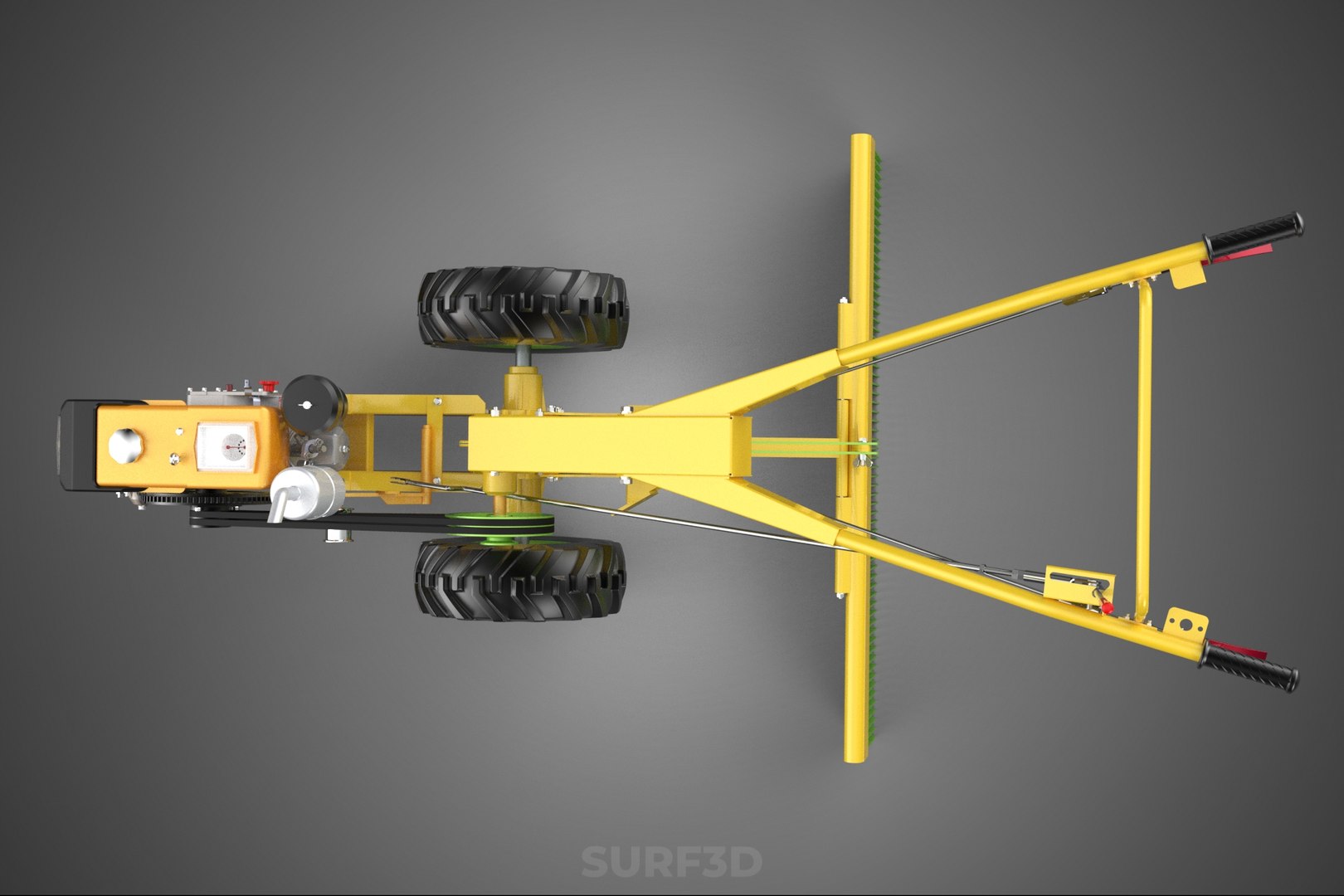 3D YELLOW SWEEPER RAKE LEVELLER LEVELLING WALK BEHIND TRACTOR TWO WHEEL ...