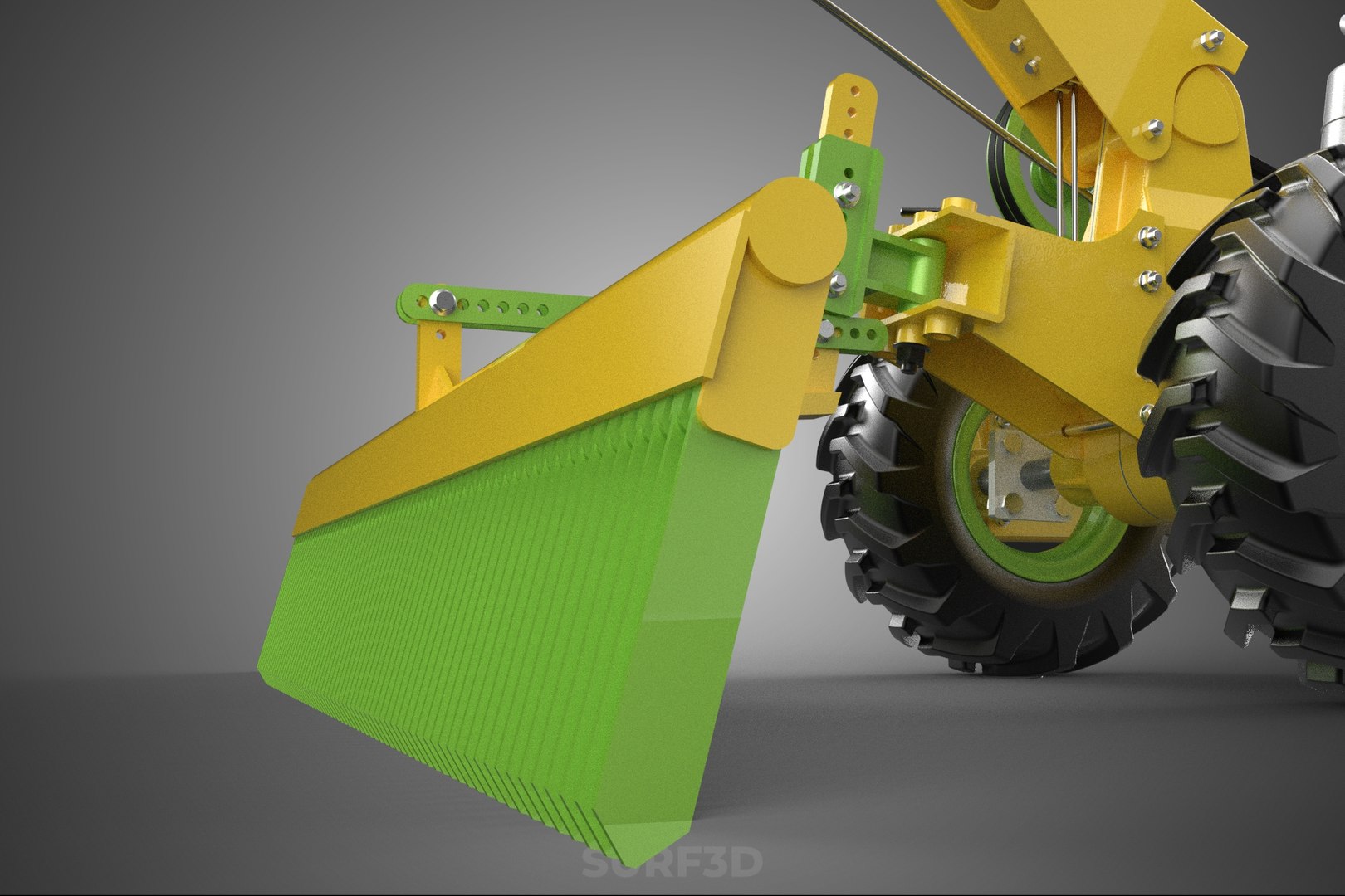 3D YELLOW SWEEPER RAKE LEVELLER LEVELLING WALK BEHIND TRACTOR TWO WHEEL ...