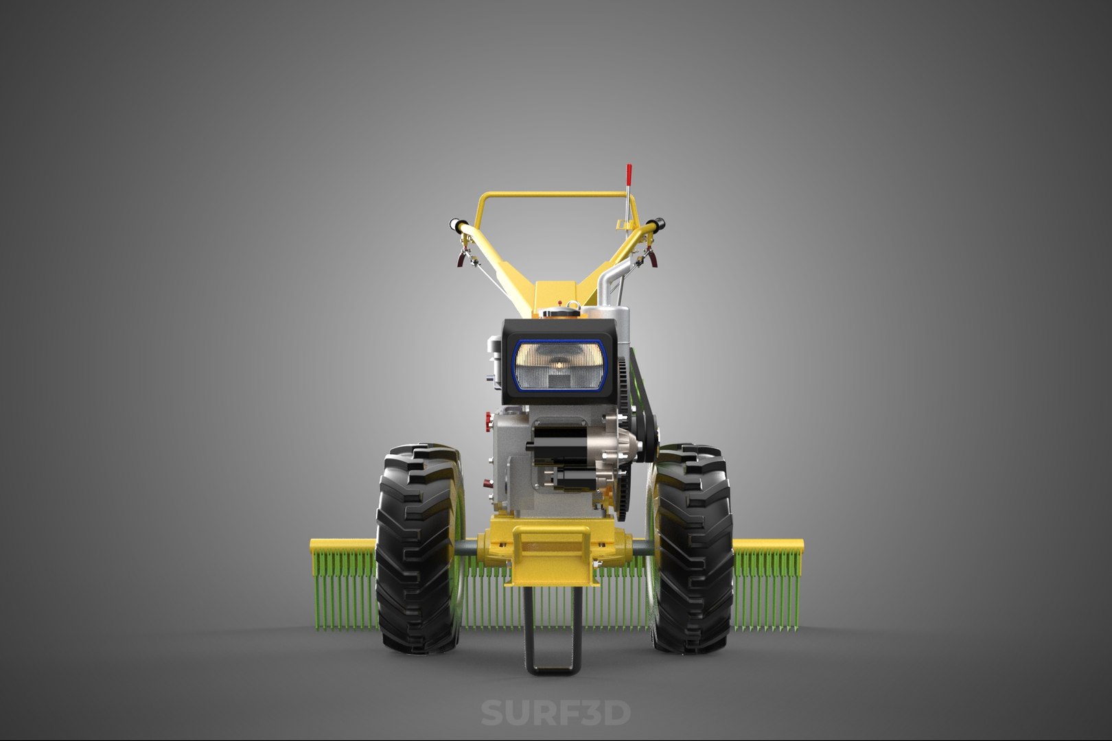 3D YELLOW SWEEPER RAKE LEVELLER LEVELLING WALK BEHIND TRACTOR TWO WHEEL ...