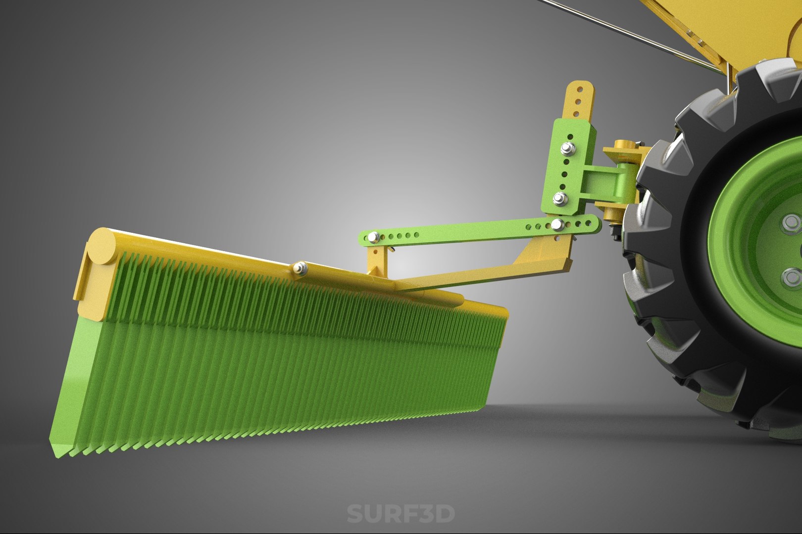 3D YELLOW SWEEPER RAKE LEVELLER LEVELLING WALK BEHIND TRACTOR TWO WHEEL ...