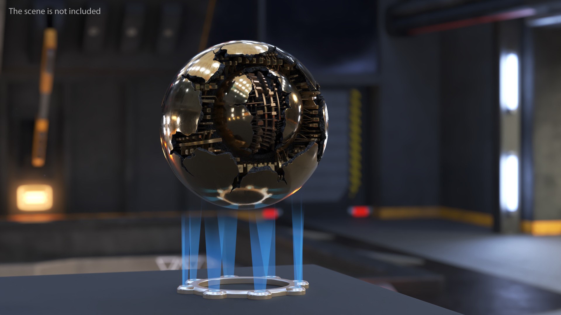 3D Golden Fractured Sphere On Floating Energy Ring - TurboSquid 2371750