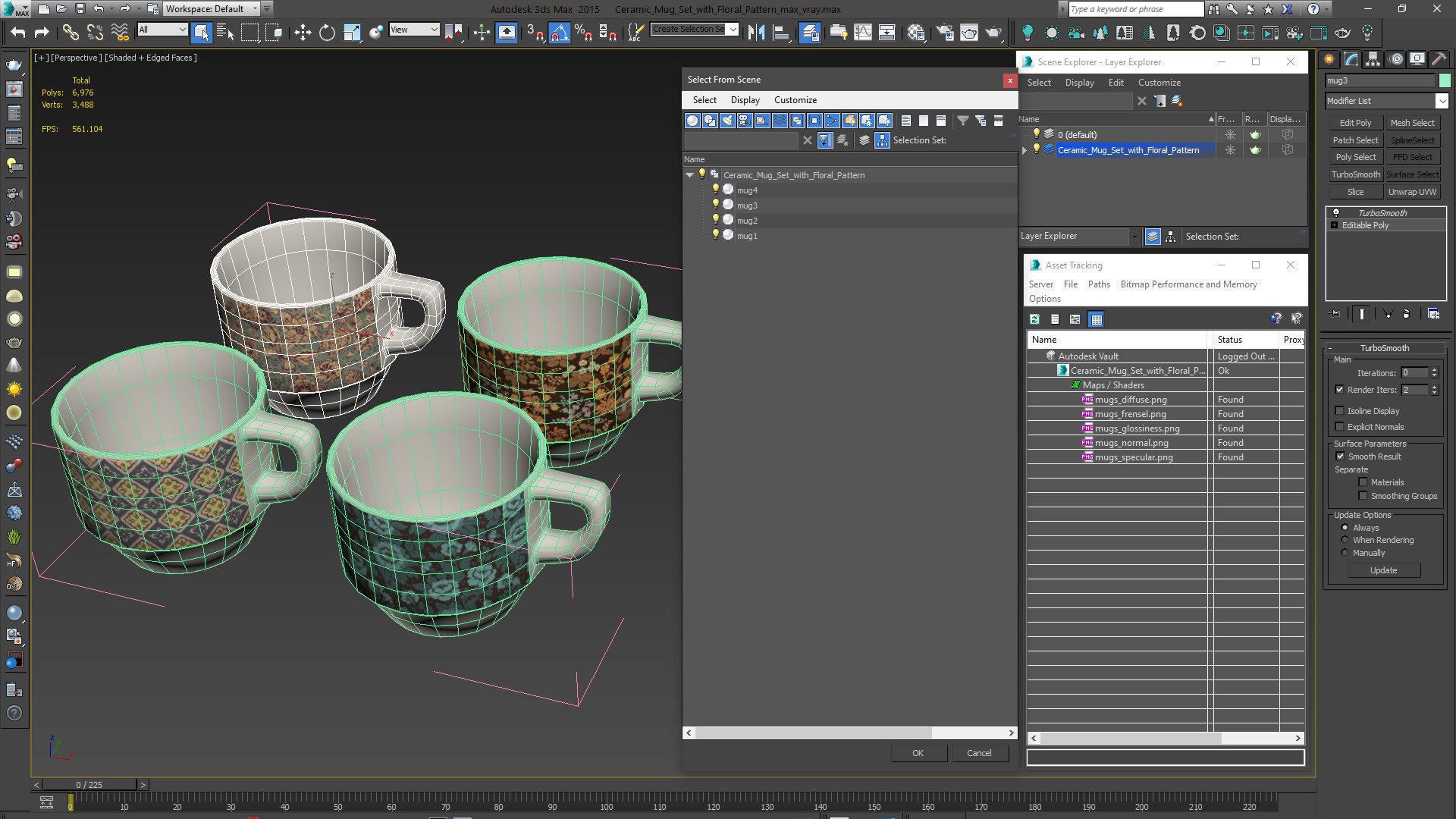 Ceramic mug set floral 3D model - TurboSquid 1591976