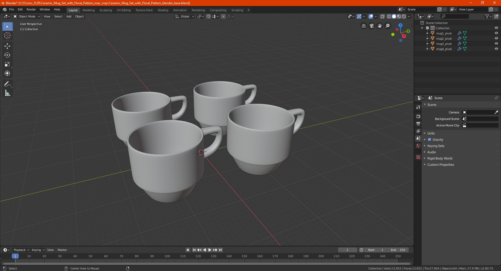 Ceramic mug set floral 3D model - TurboSquid 1591976