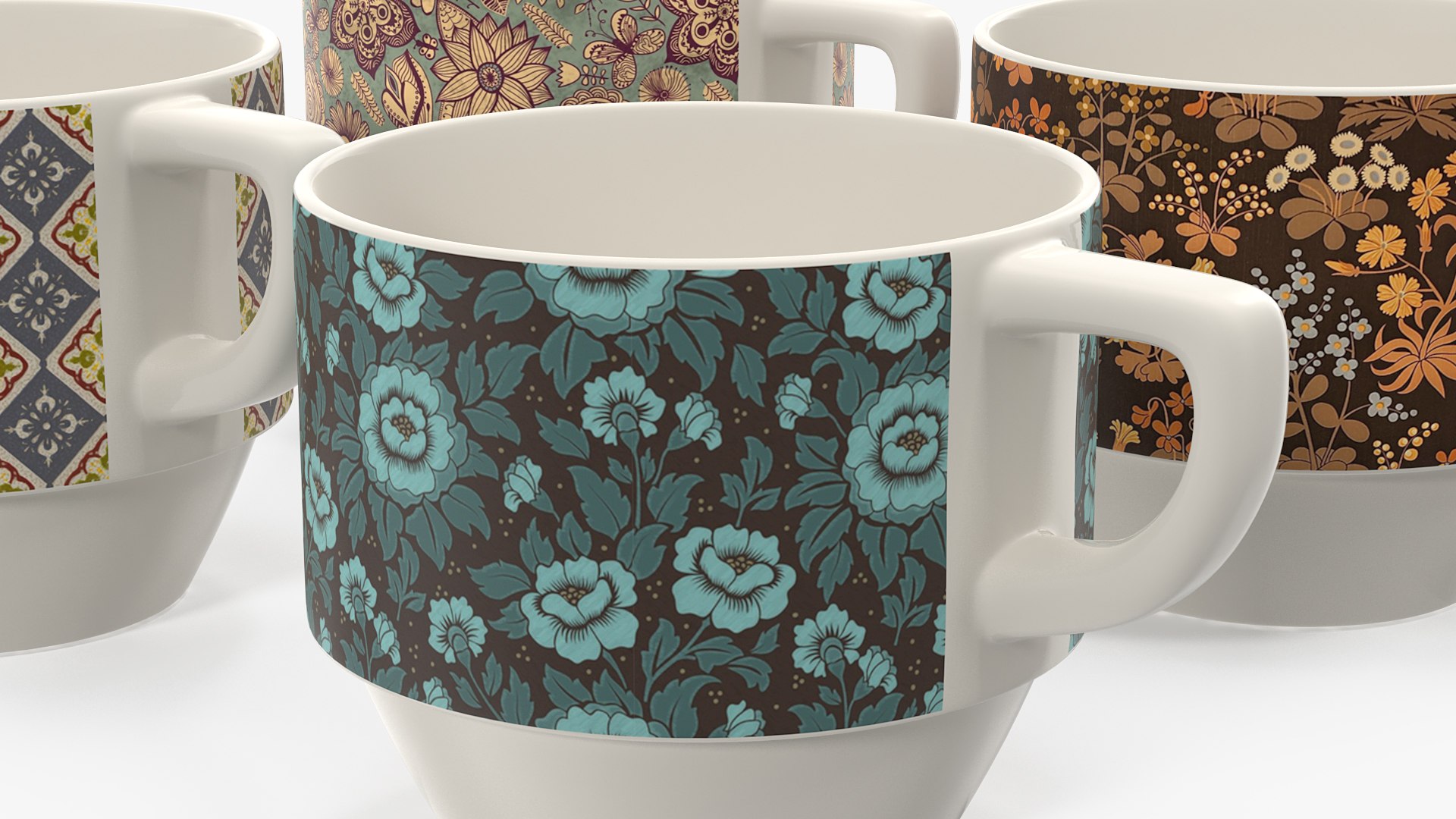 Ceramic mug set floral 3D model - TurboSquid 1591976