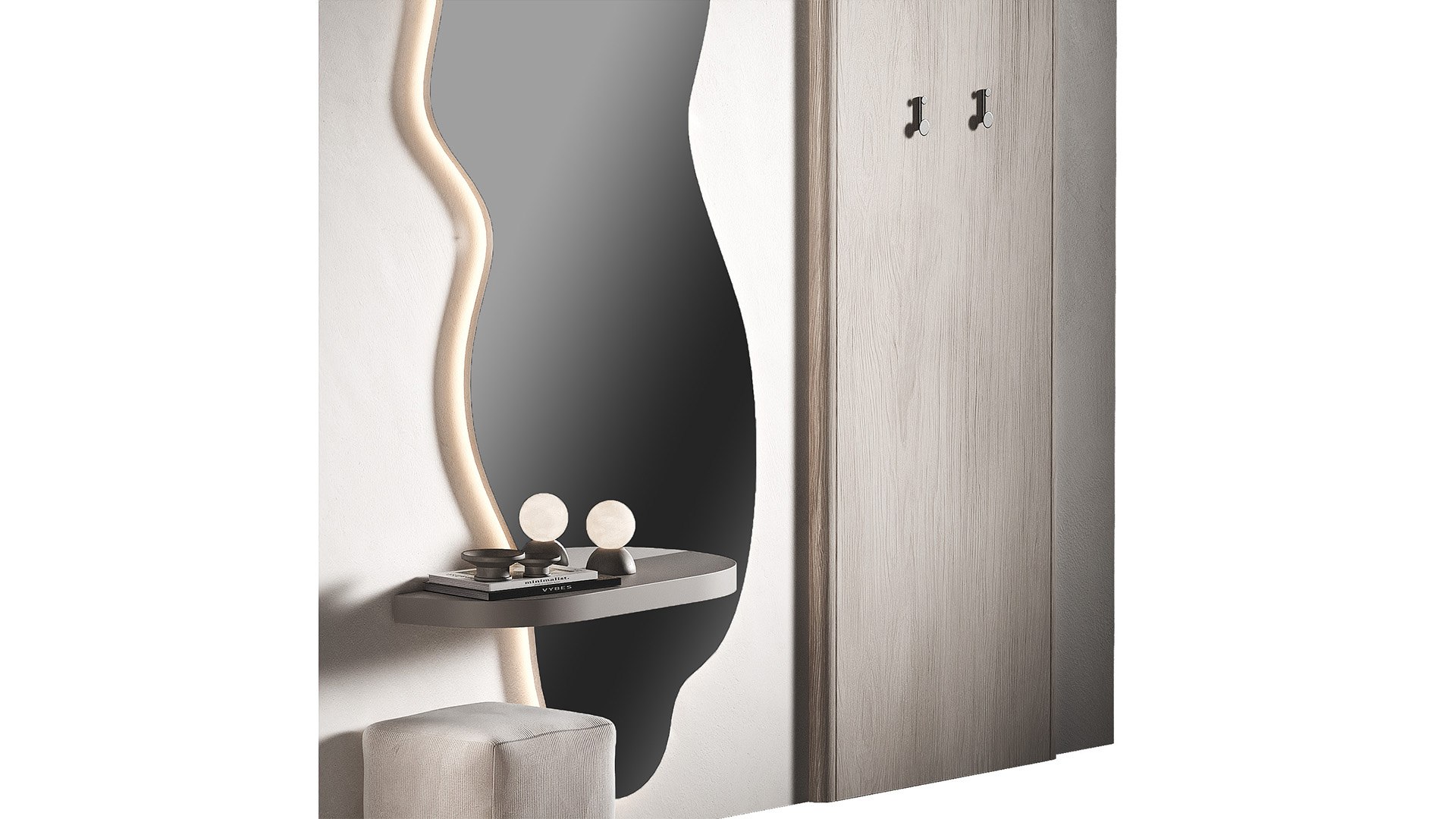 3D Hallway Furniture Kit Wavy Shape Large Mirror Minimal Modern ...