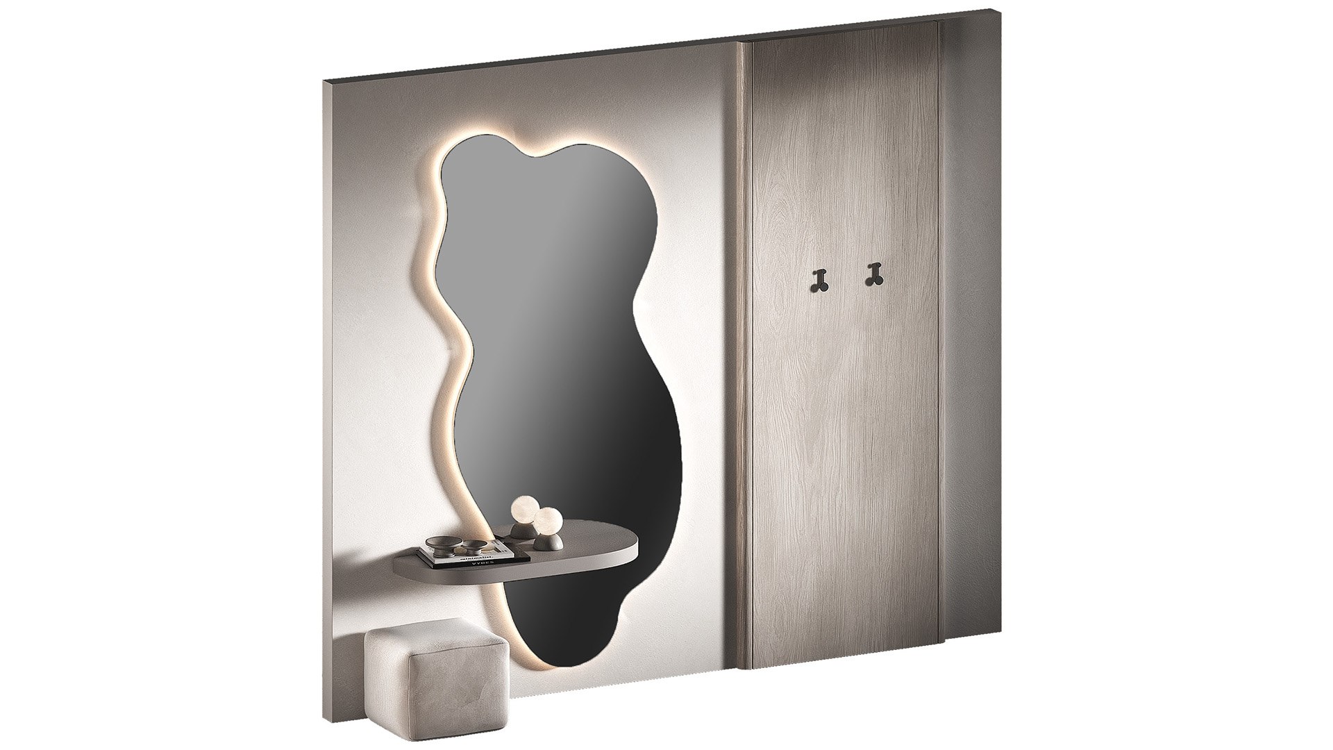 3D Hallway Furniture Kit Wavy Shape Large Mirror Minimal Modern ...