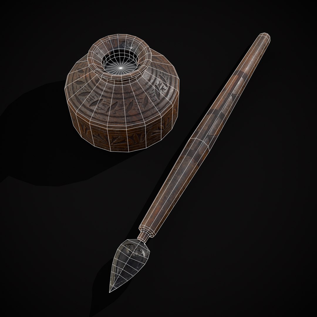 Elegant Wooden Inkpot Pen 3D Model - TurboSquid 2141667