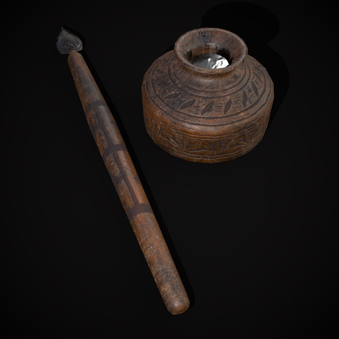 Elegant Wooden Inkpot Pen 3D Model - TurboSquid 2141667