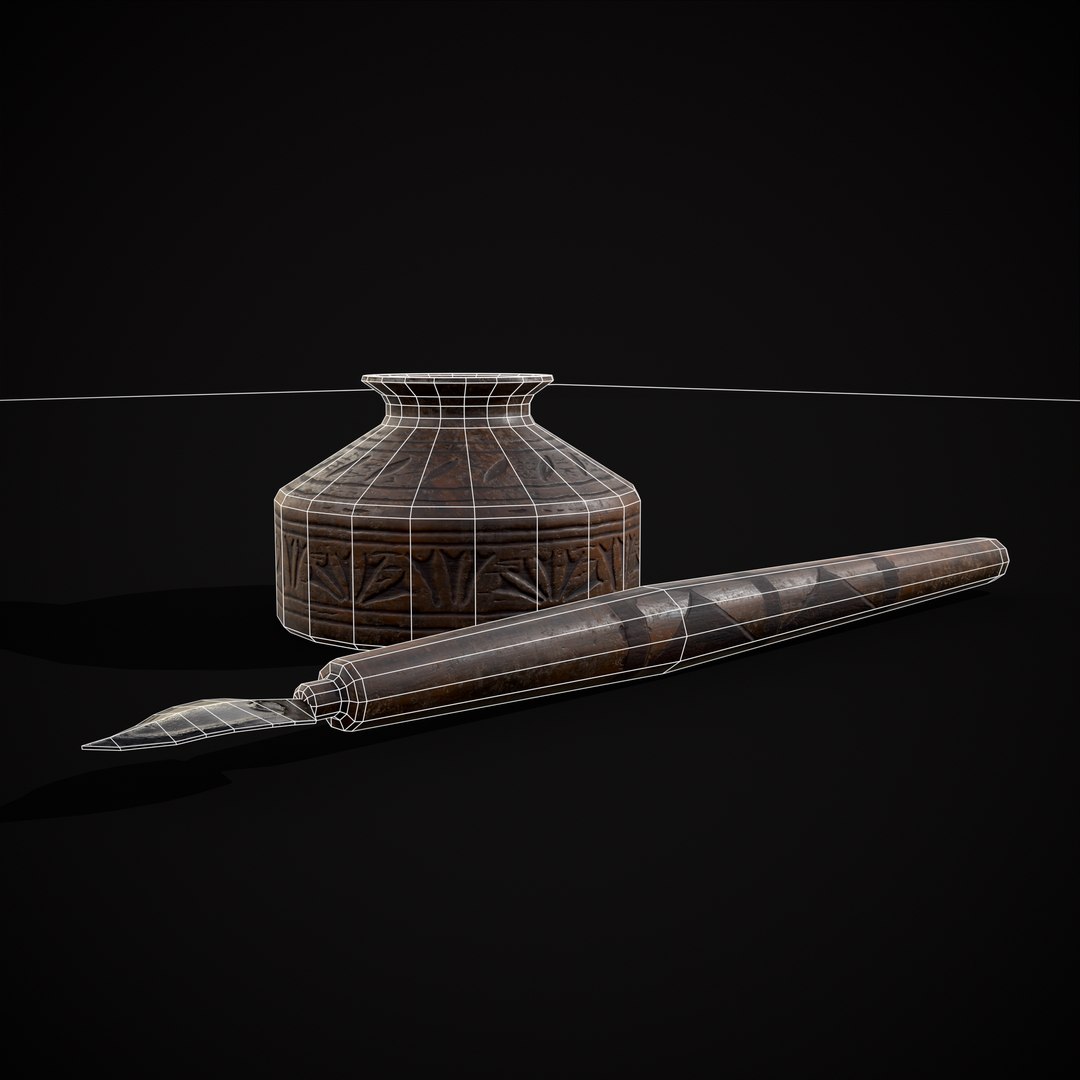 Elegant Wooden Inkpot Pen 3D Model - TurboSquid 2141667