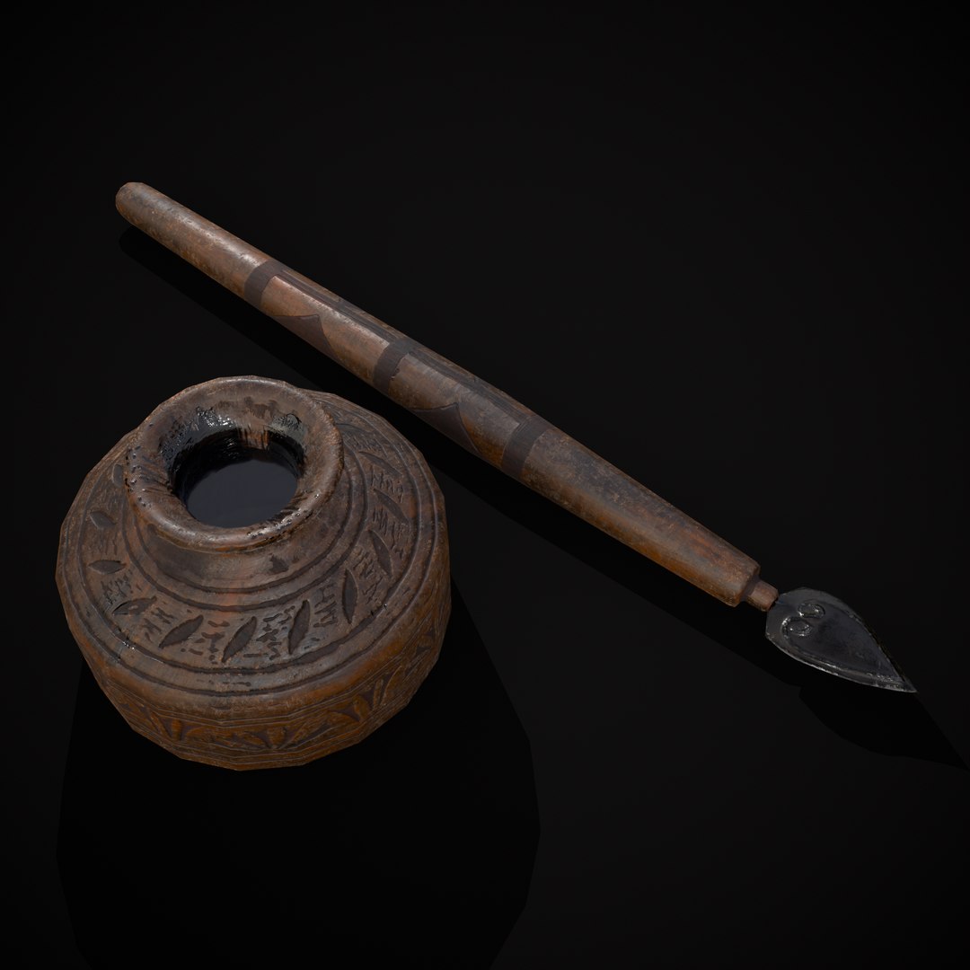 Elegant Wooden Inkpot Pen 3D Model - TurboSquid 2141667