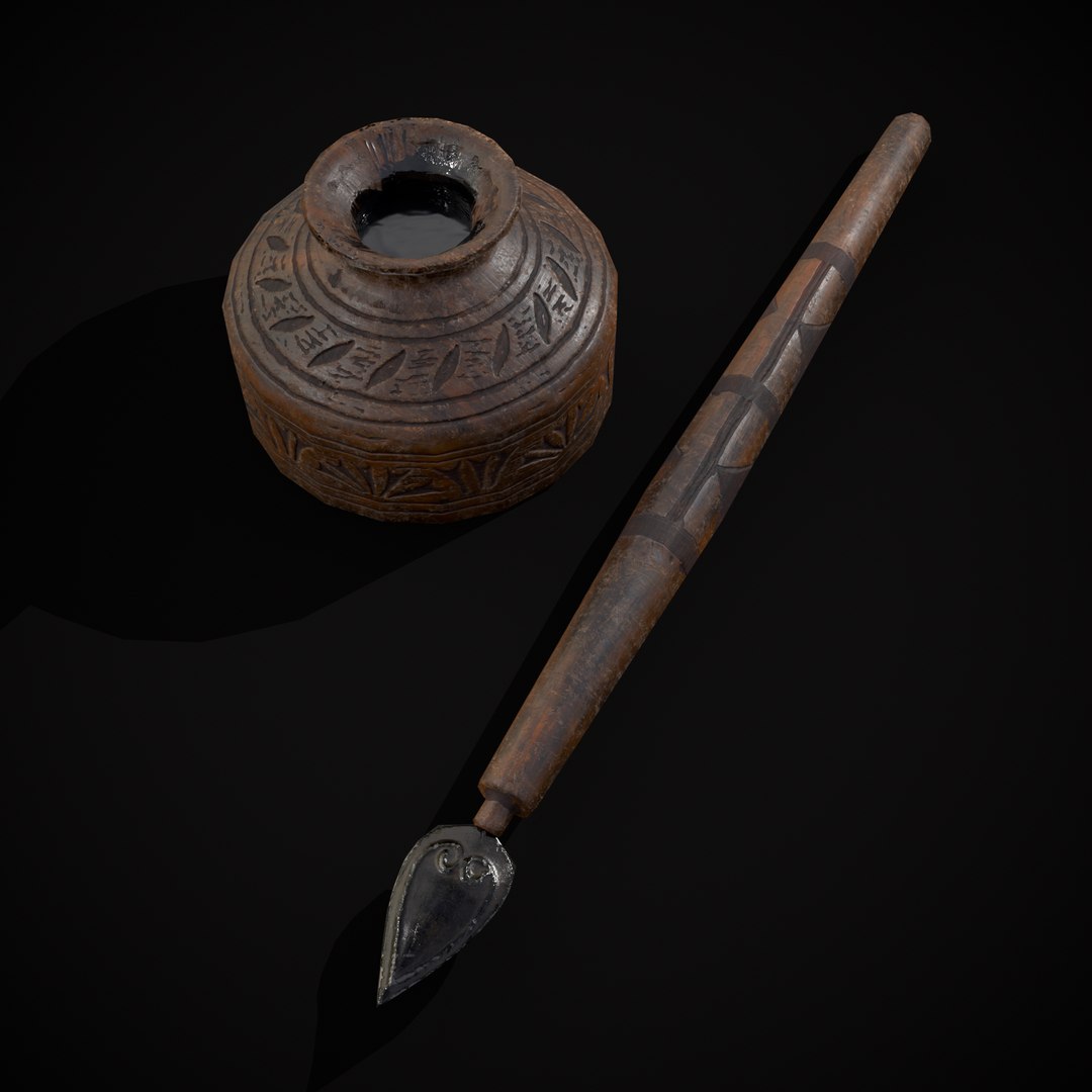 Elegant Wooden Inkpot Pen 3D Model - TurboSquid 2141667
