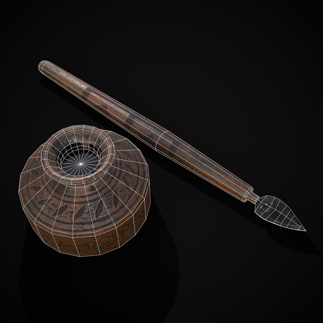 Elegant Wooden Inkpot Pen 3D Model - TurboSquid 2141667