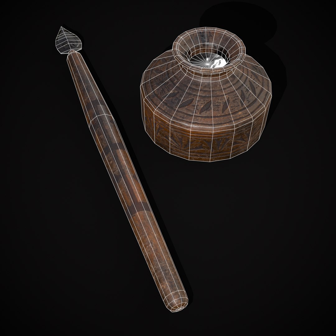 Elegant Wooden Inkpot Pen 3D Model - TurboSquid 2141667