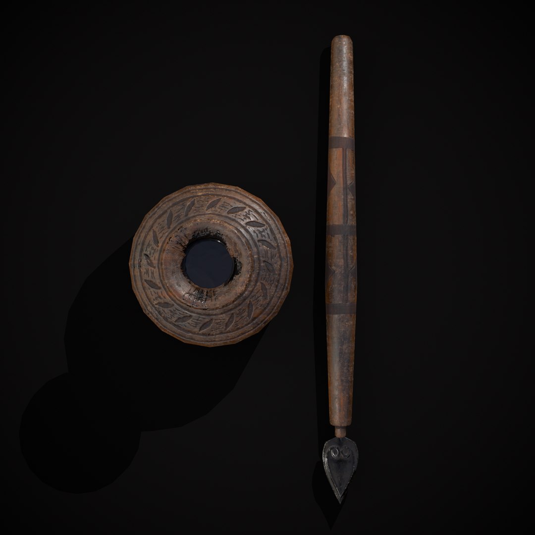 Elegant Wooden Inkpot Pen 3D Model - TurboSquid 2141667
