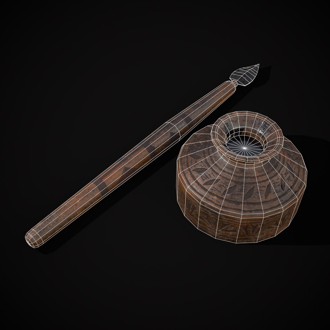 Elegant Wooden Inkpot Pen 3D Model - TurboSquid 2141667