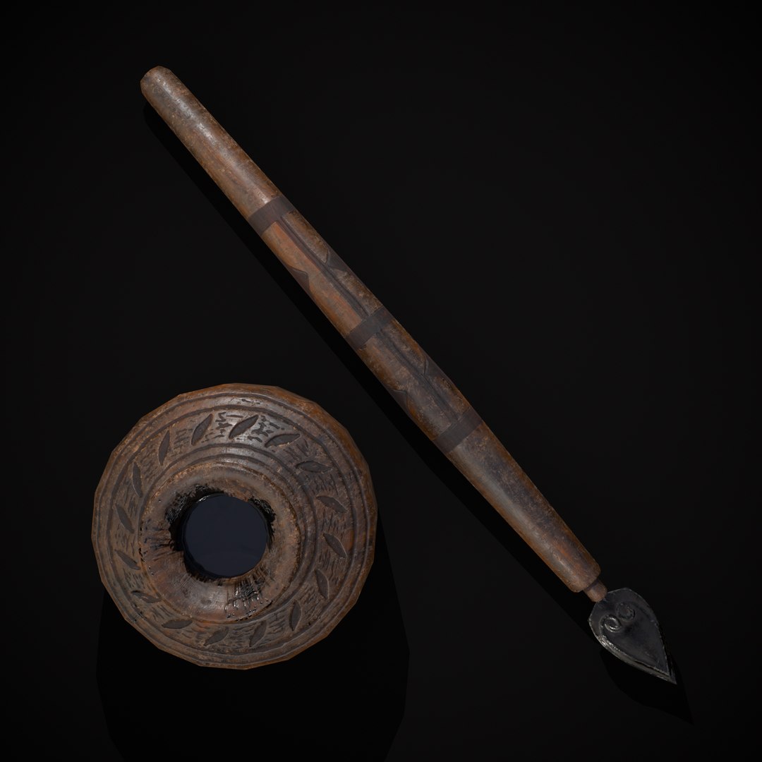 Elegant Wooden Inkpot Pen 3D Model - TurboSquid 2141667
