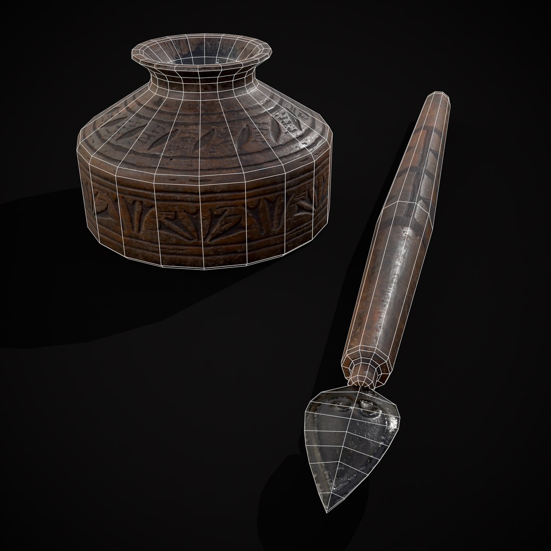Elegant Wooden Inkpot Pen 3D Model - TurboSquid 2141667