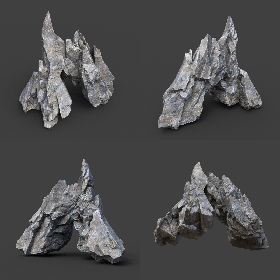 3D 8 Low Poly PBR Scifi Gray Sharp Rock - TurboSquid 2163553