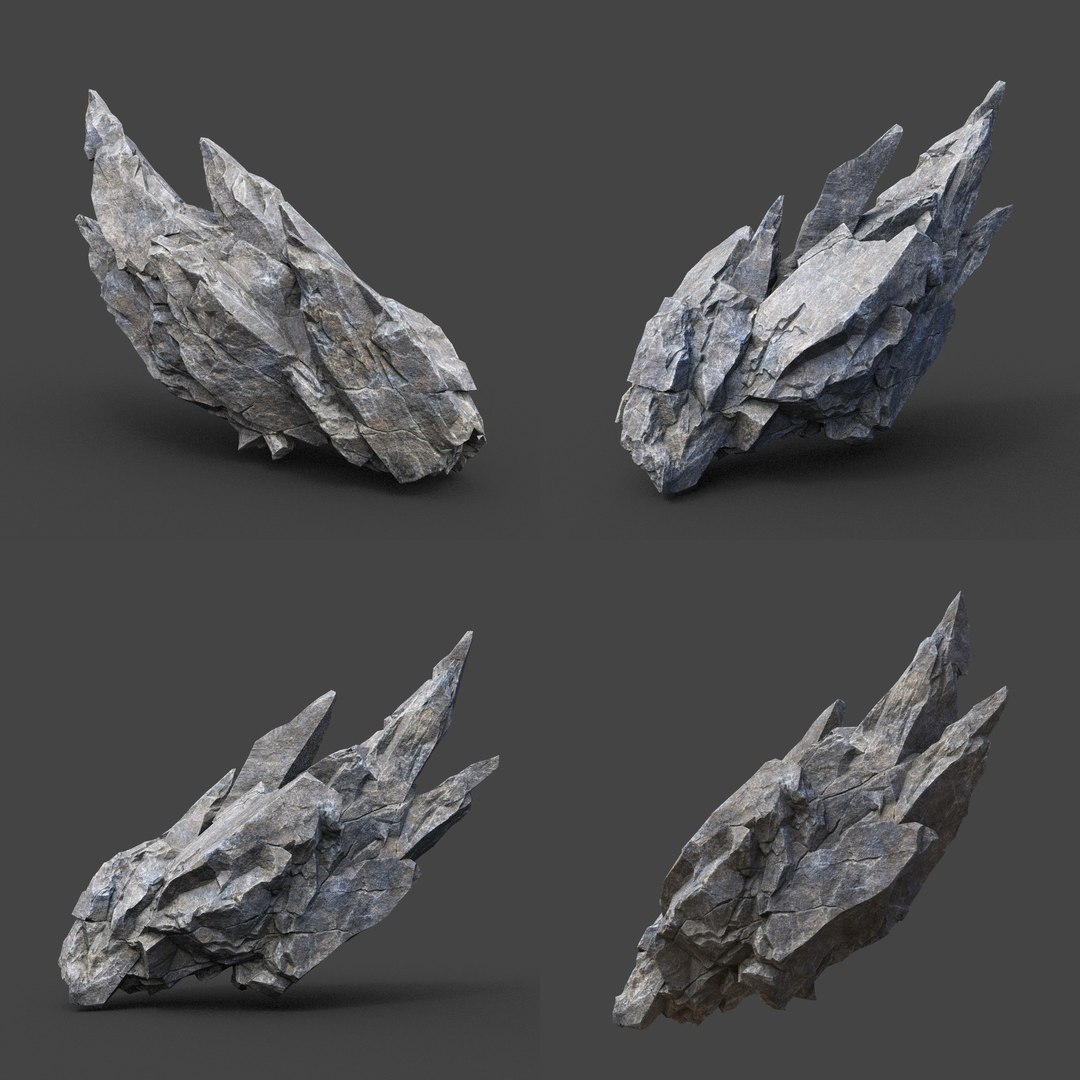 3D 8 Low Poly PBR Scifi Gray Sharp Rock - TurboSquid 2163553