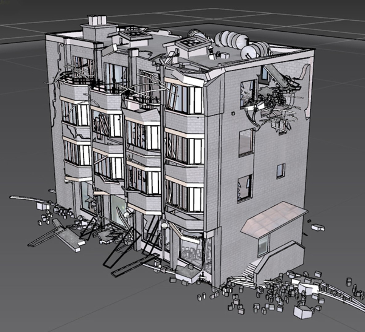 3d Model Destroyed Building
