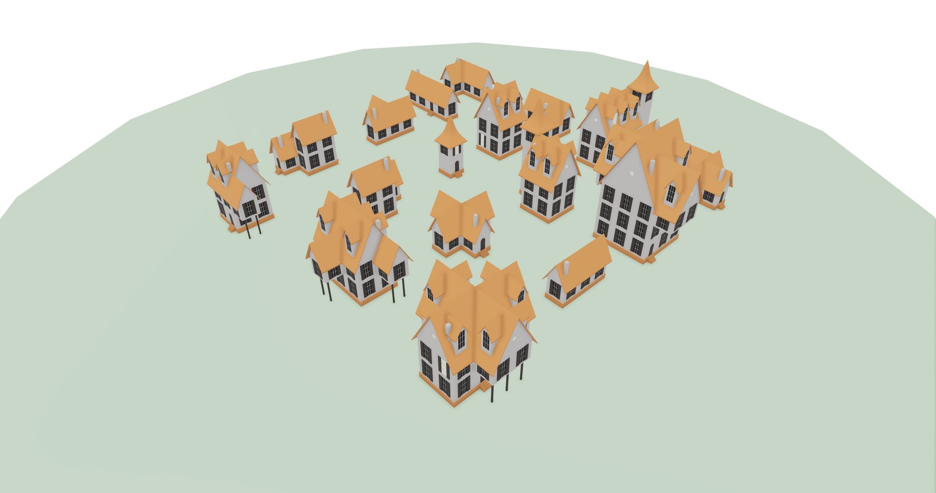 Low Poly Vintage House Set Exterior 3D Model - TurboSquid 2402673