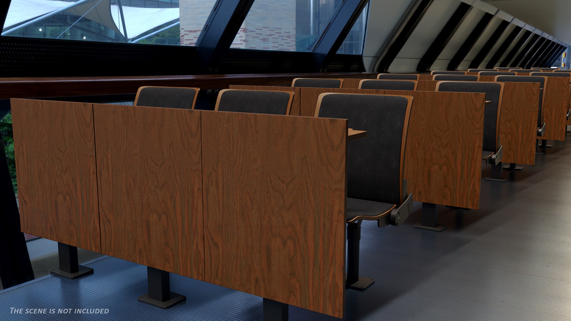 Auditorium Chairs And Tables Dark Wood Soft 3D - TurboSquid 1957874