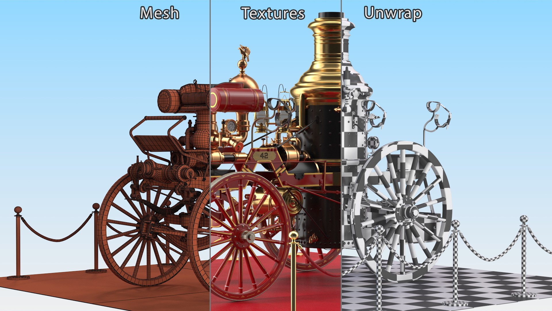 3D Model Retro Steam Fire Engine Exhibit - TurboSquid 2351900