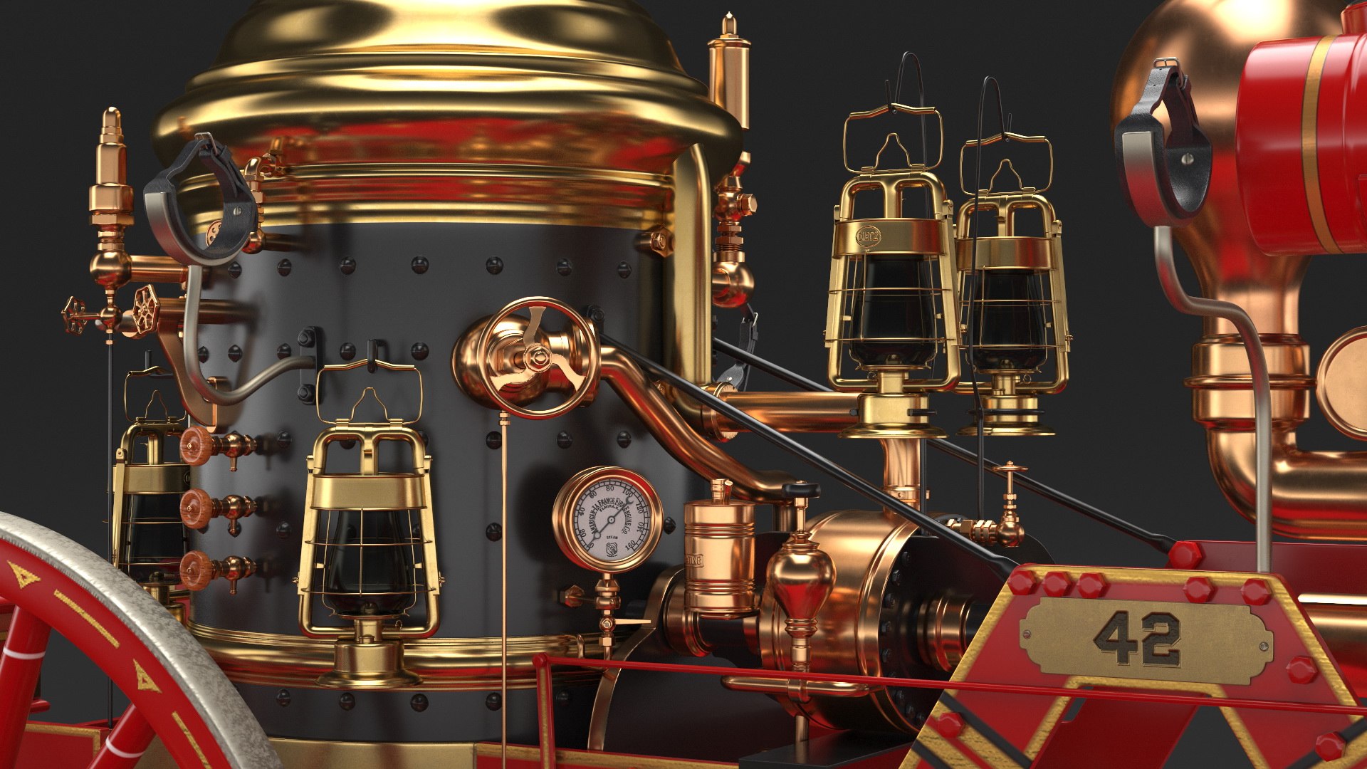 3D Model Retro Steam Fire Engine Exhibit - TurboSquid 2351900