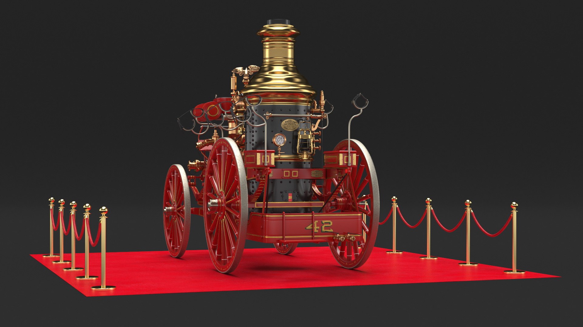 3D Model Retro Steam Fire Engine Exhibit - TurboSquid 2351900
