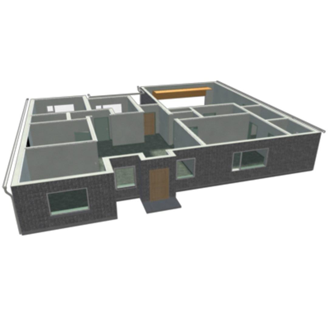 Brick House Single Storey 3d Model