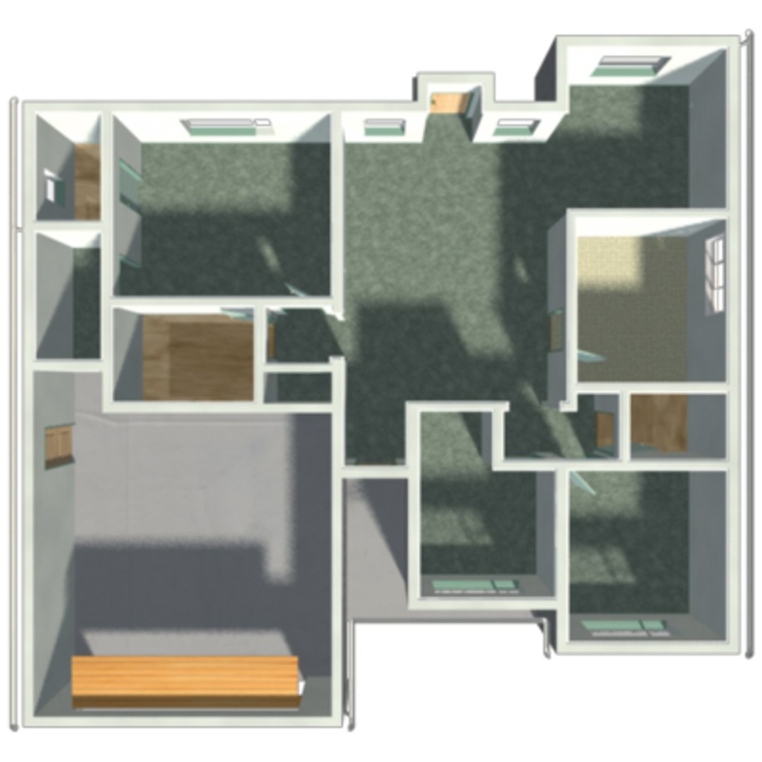 Brick House Single Storey 3d Model