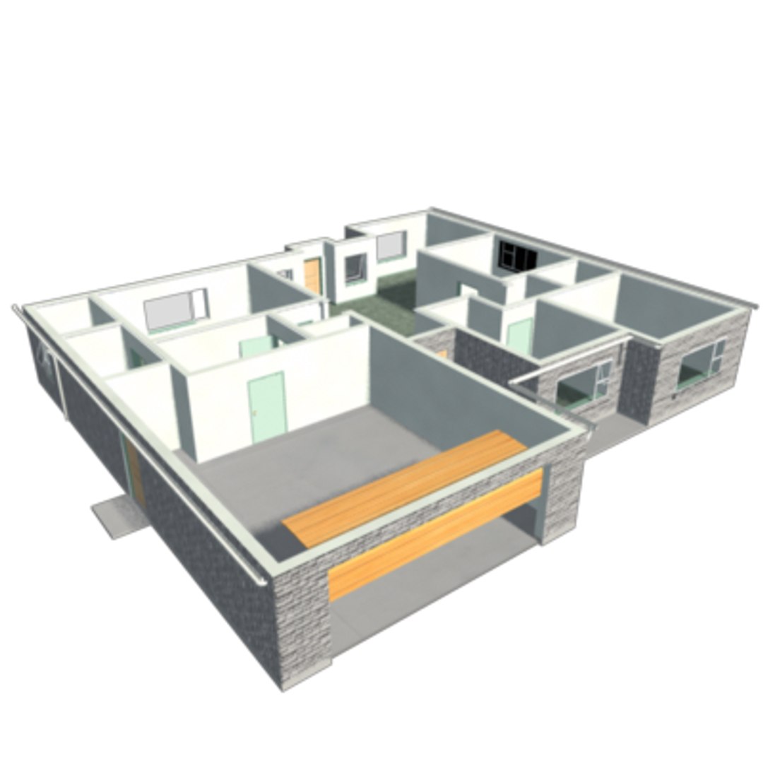 Brick House Single Storey 3d Model