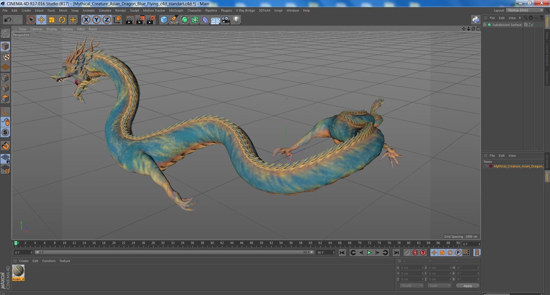 3D Mythical Creature Asian Dragon Blue Flying Model - TurboSquid 2207614