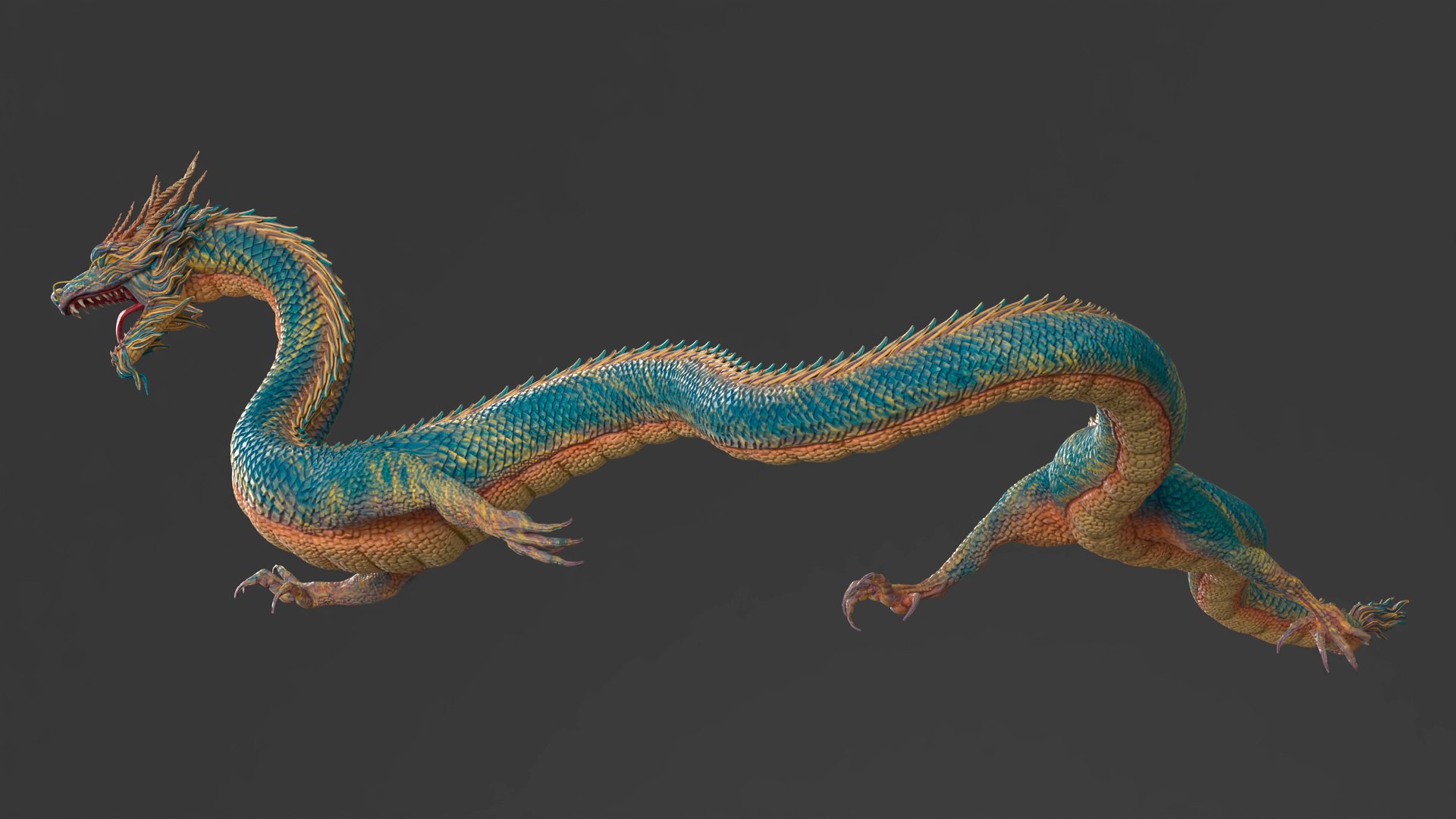 3D Mythical Creature Asian Dragon Blue Flying Model - TurboSquid 2207614