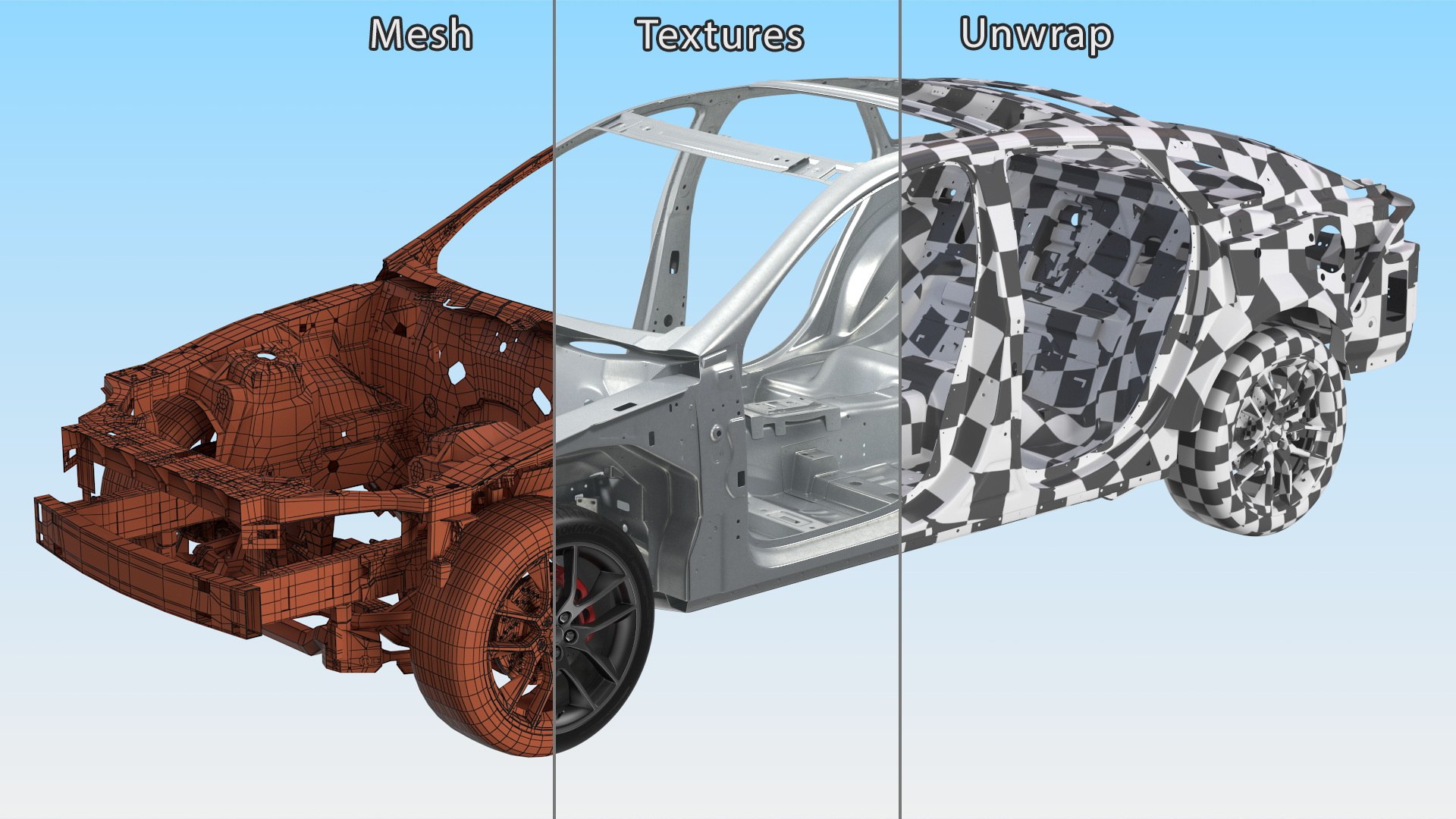 3D Car Frame With Wheels Model - TurboSquid 2209174