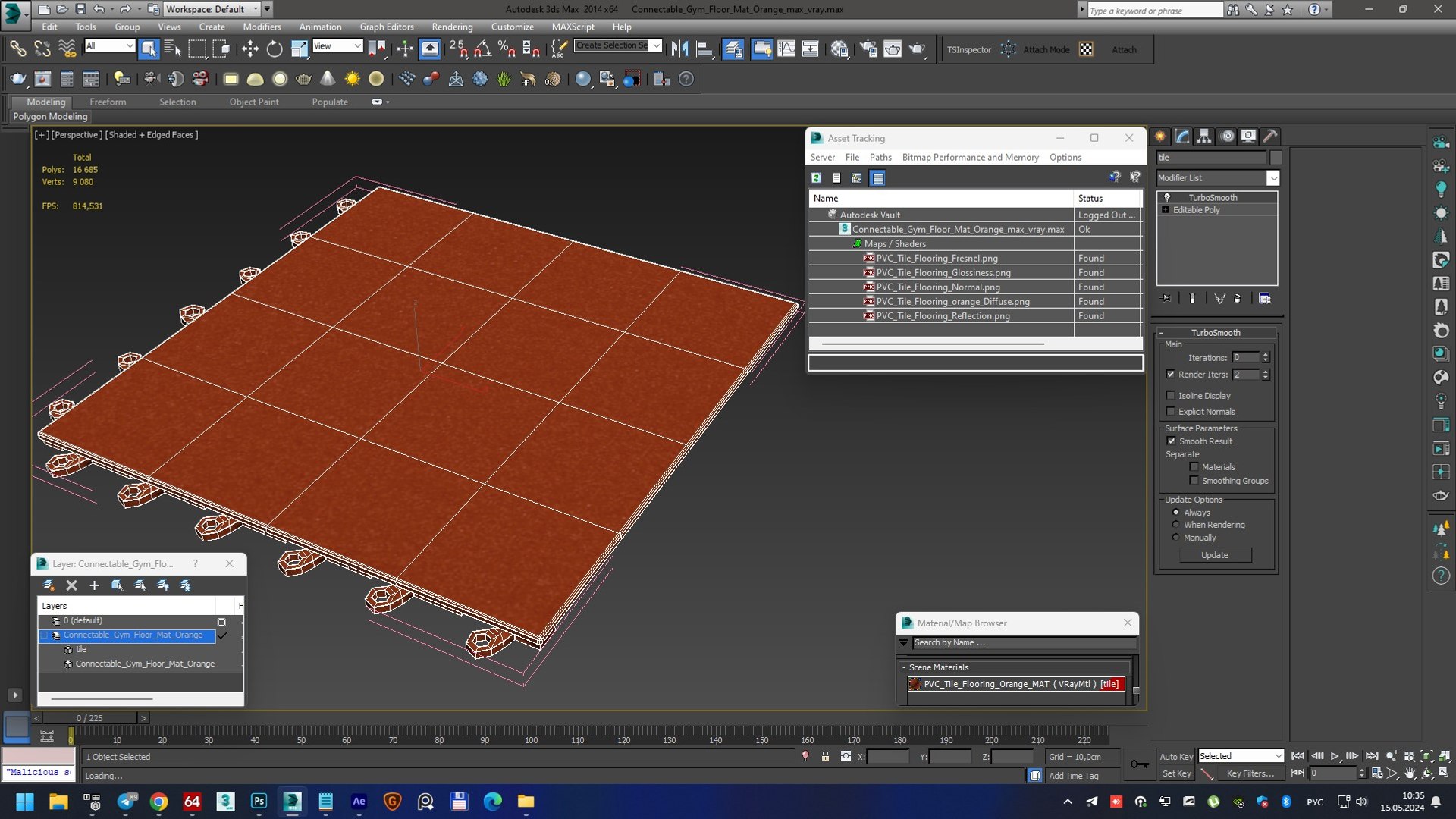 Connectable Gym Floor Mat Orange Model - TurboSquid 2234901