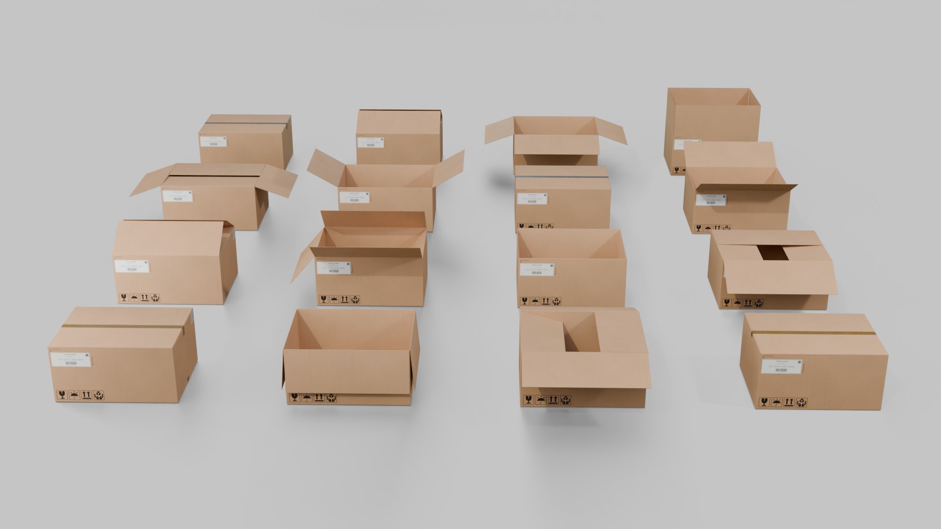 3D Cardboard Rectangular Box - Rigged And Fully Customizable ...