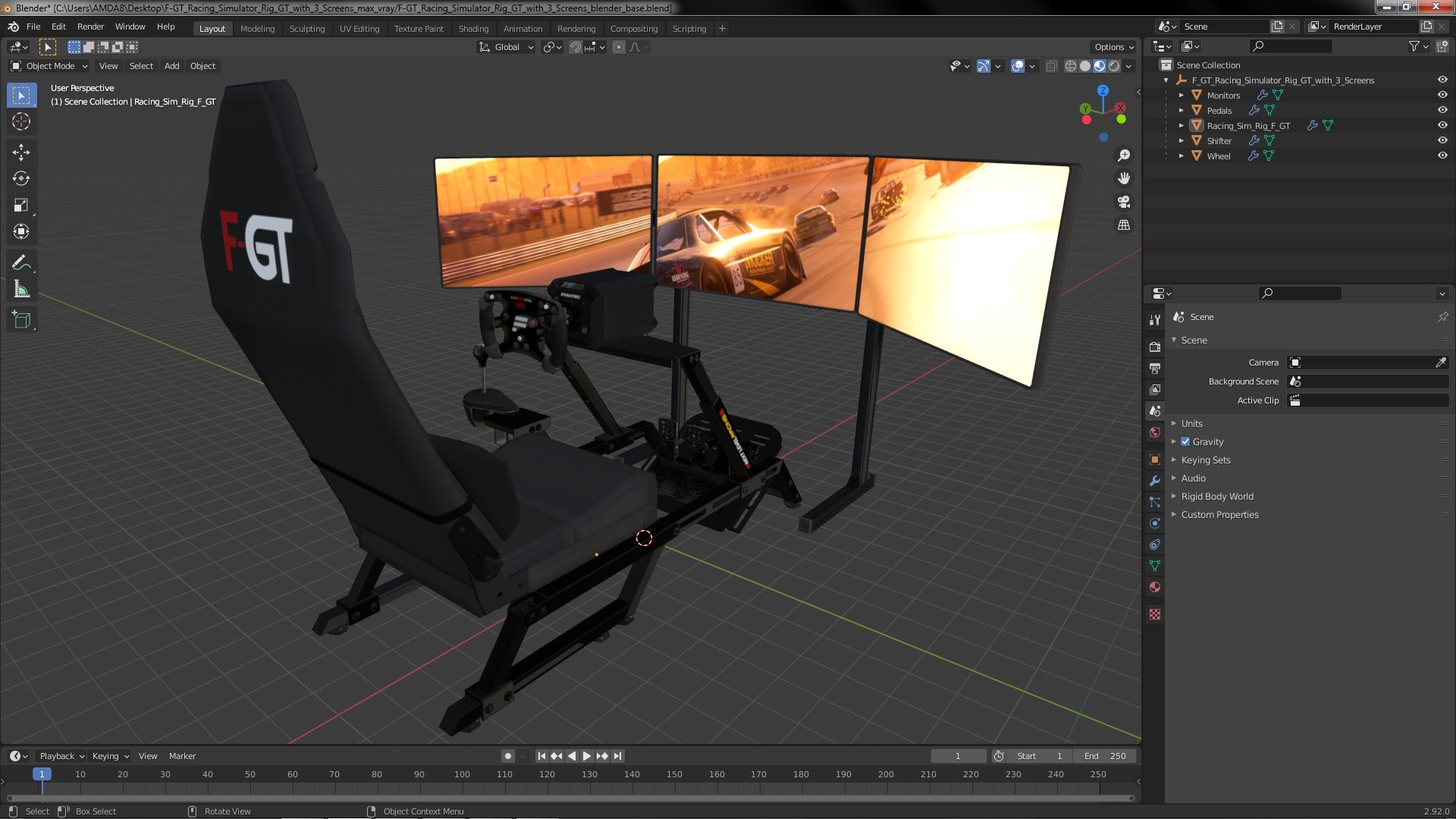 3D F-GT Racing Simulator Rig GT With 3 Screens - TurboSquid 2069312