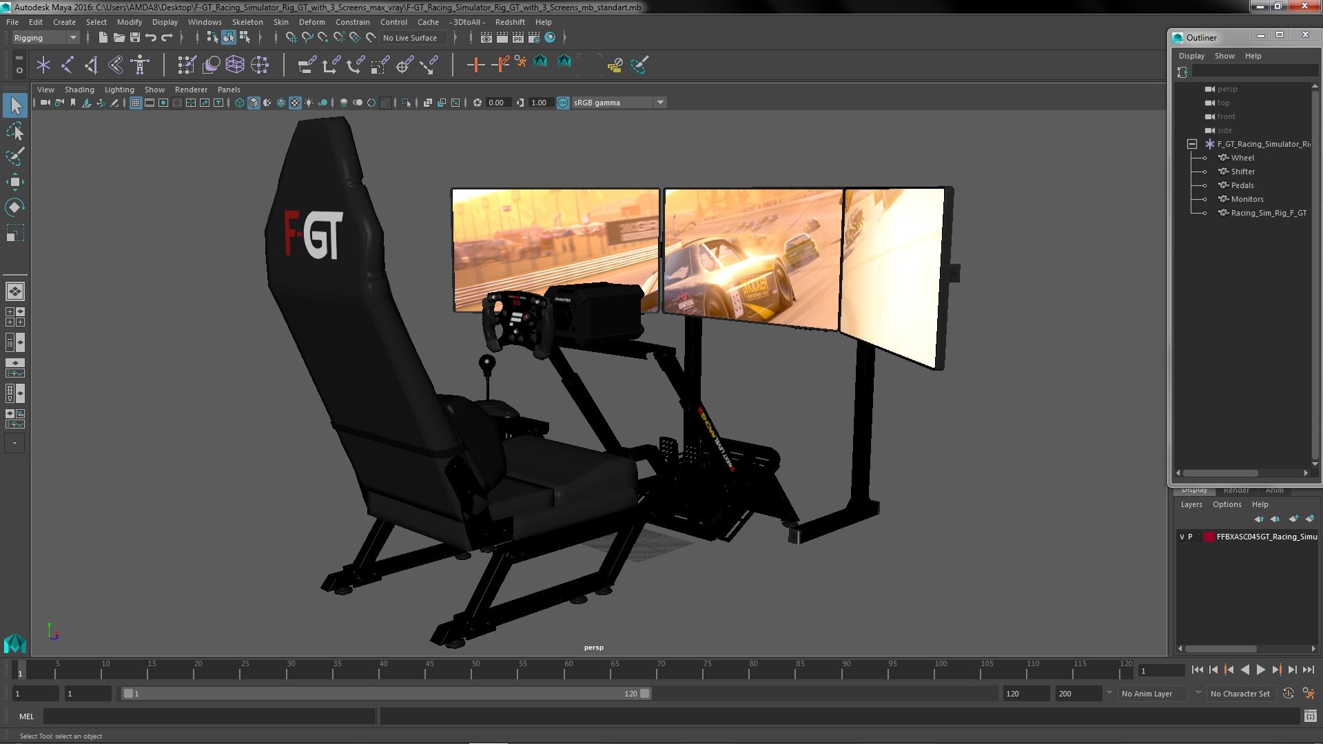 3D F-GT Racing Simulator Rig GT With 3 Screens - TurboSquid 2069312