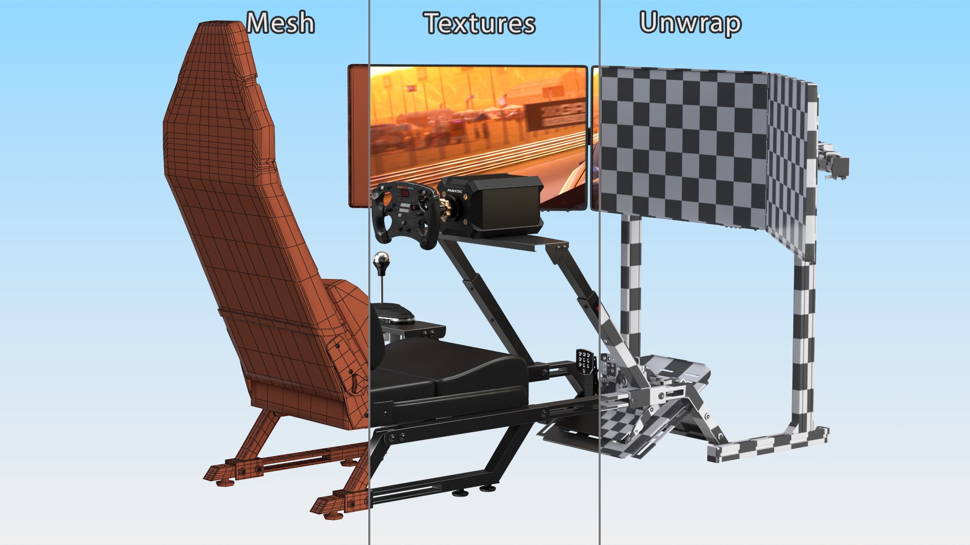 3D F-GT Racing Simulator Rig GT with 3 Screens - TurboSquid 2069312