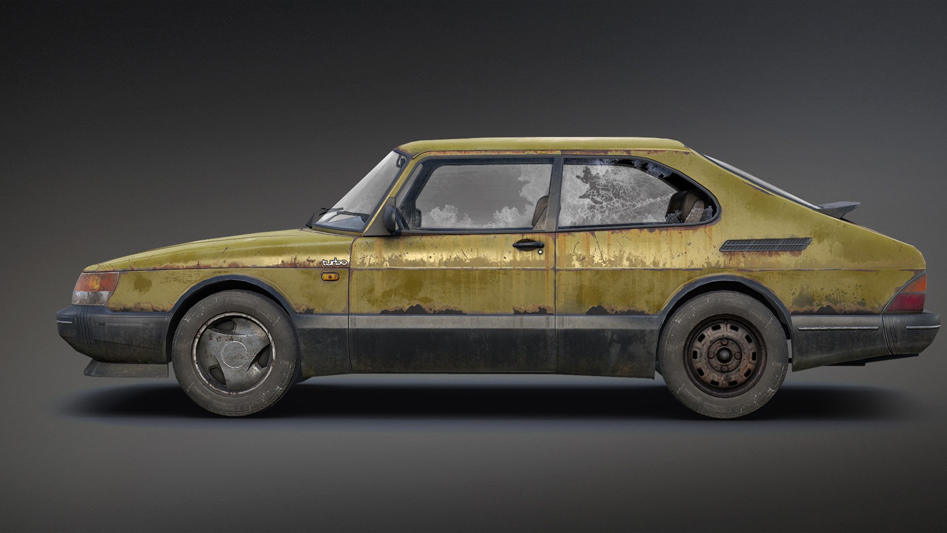 Low-poly Rusty Saab 900 Obj
