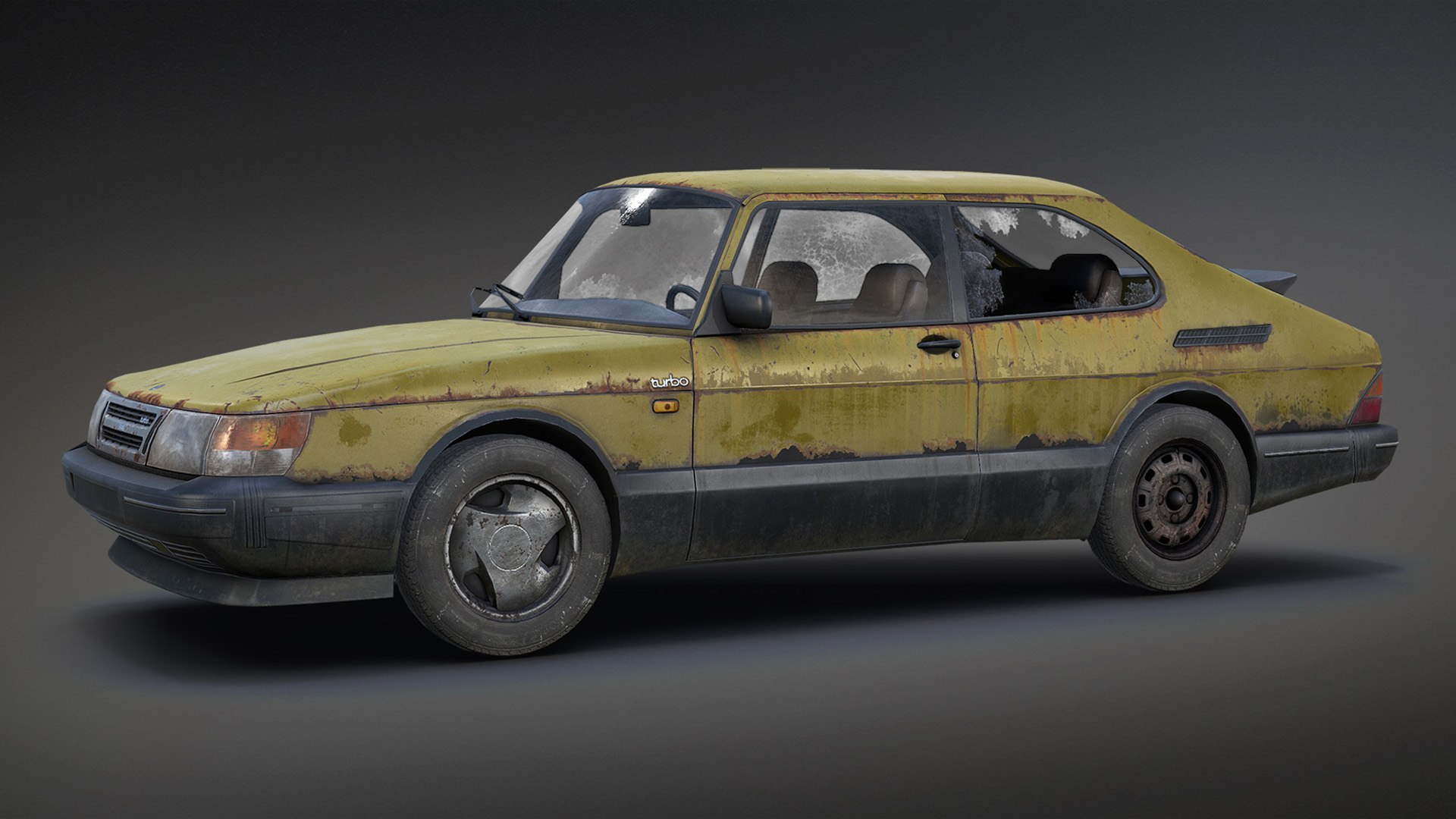 Low-poly Rusty Saab 900 Obj