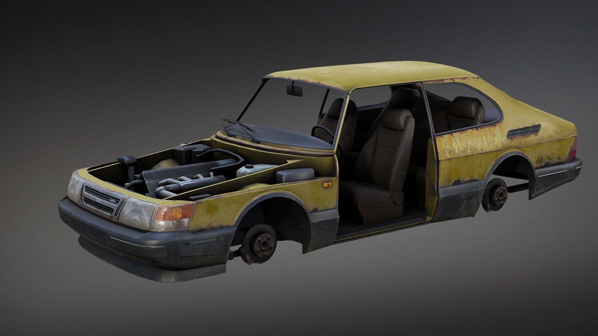 Low-poly Rusty Saab 900 Obj