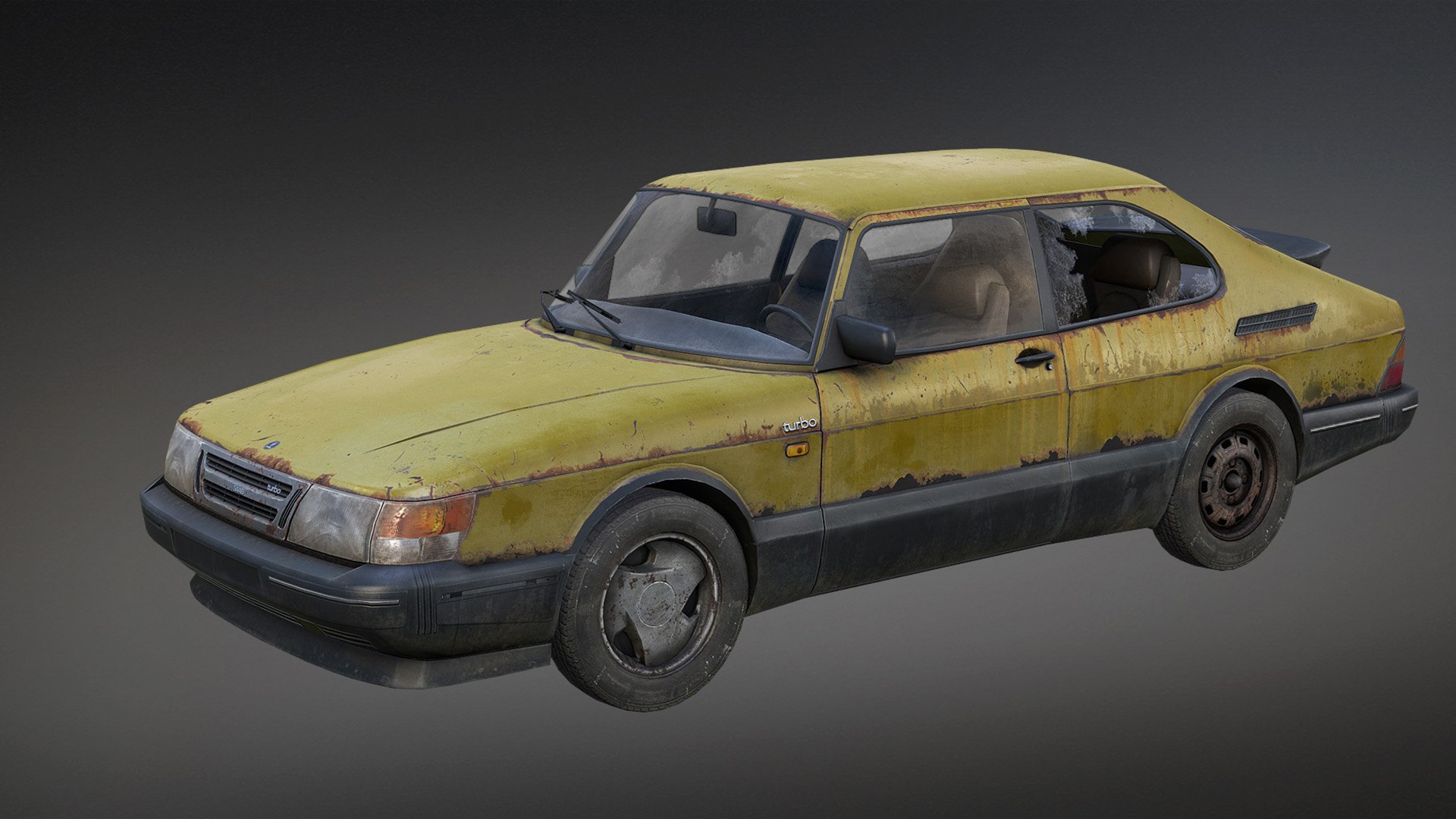 Low-poly Rusty Saab 900 Obj
