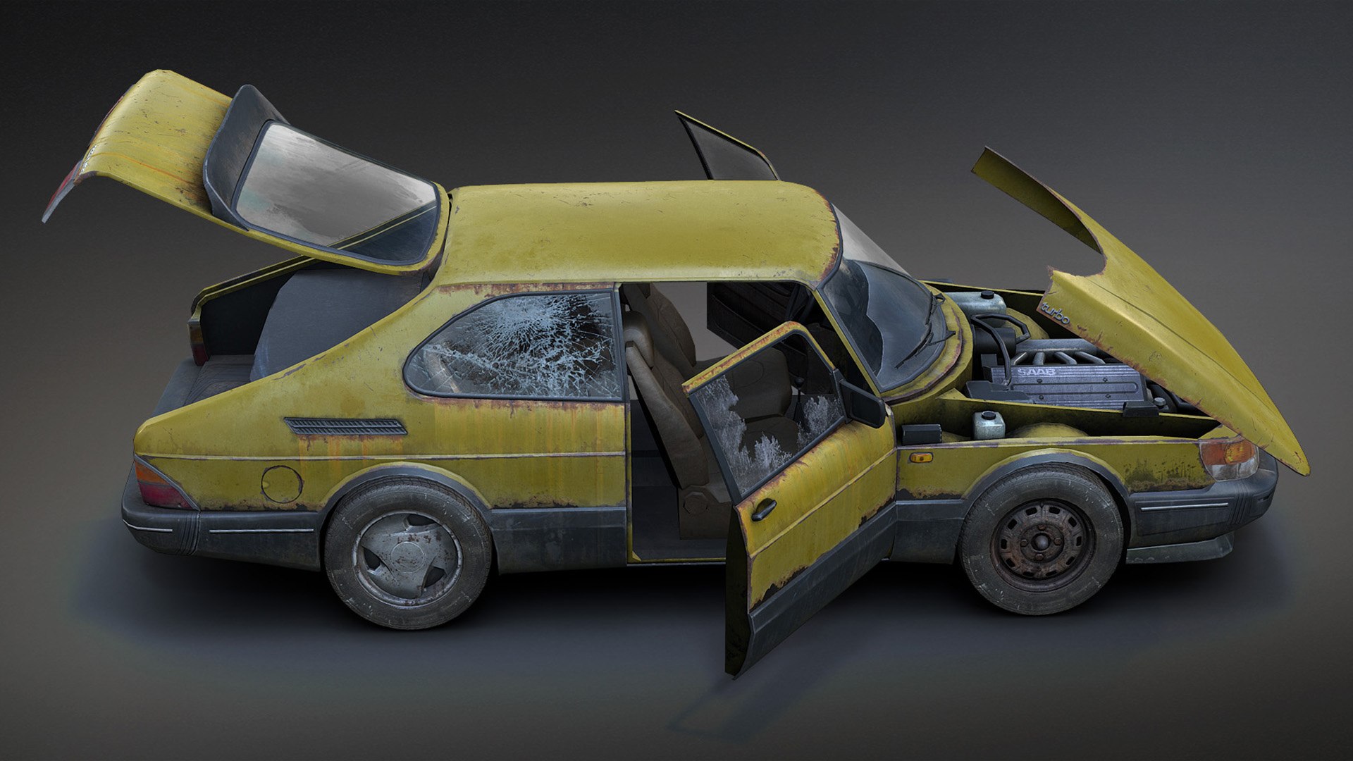 Low-poly Rusty Saab 900 Obj