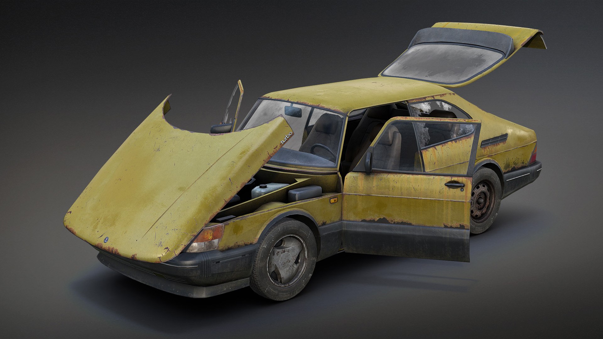 Low-poly Rusty Saab 900 Obj